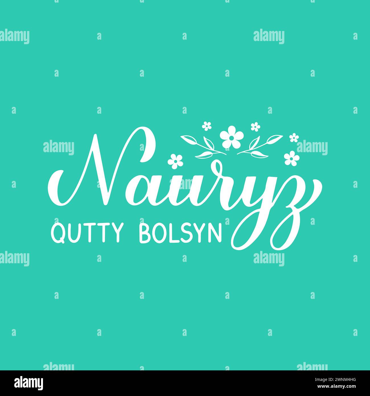Happy Nauryz calligraphy hand lettering in Kazakh language on mint ...