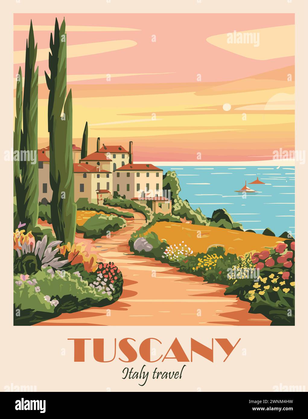 Tuscany, Italy Travel Poster in retro style Stock Vector Image & Art - Alamy