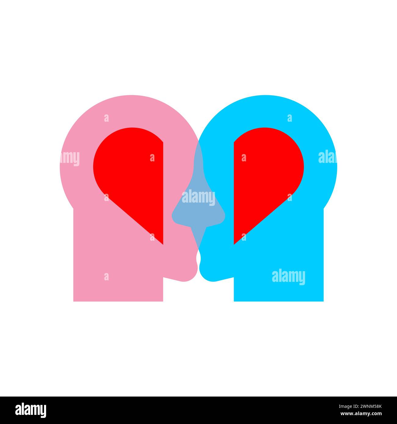 Heart in two heads. Lovers concept icon. Love sign Stock Vector Image ...