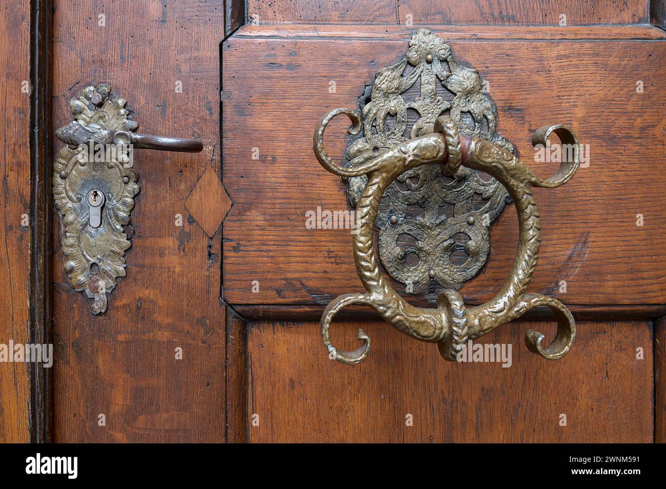 Historic door handle and door knocker from the 16th century, Bavaria ...
