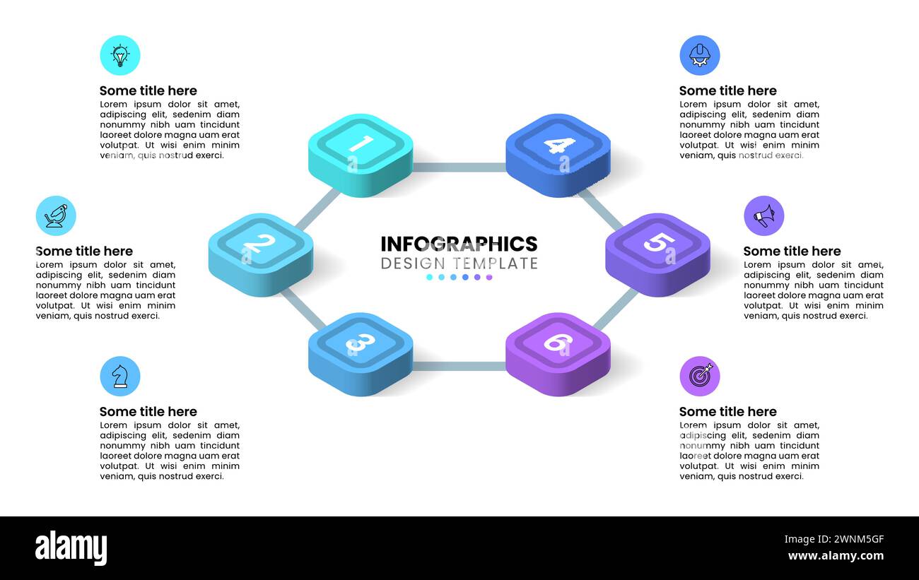 Infographic template with icons and 6 options or steps. Isometric squares. Can be used for ...