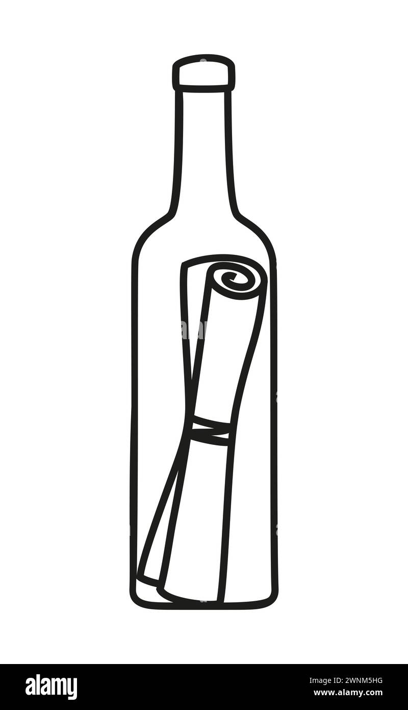 Message in a bottle symbol, a rolled-up letter in a bottle Stock Vector ...