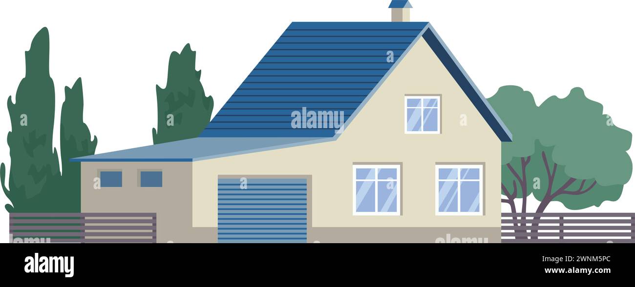 Simple suburban family house, residential cottage, real estate ...