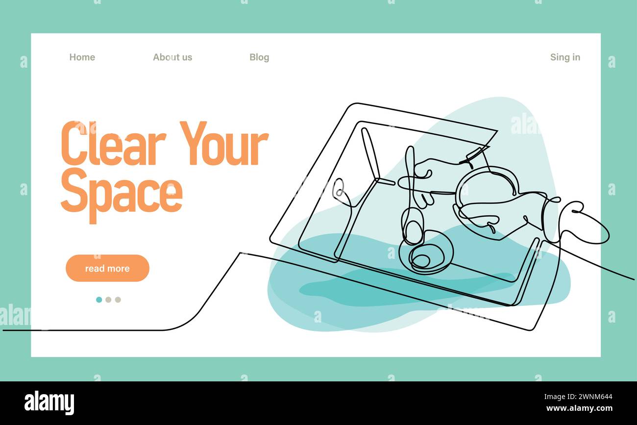 Continuous one line drawing of hand wearing rubber gloves cleaning ...