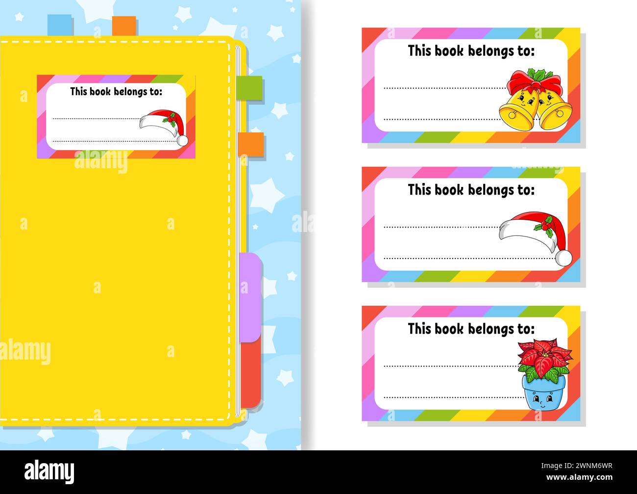 Book label stickers for kids. The rectangular shape. Cartoon character ...