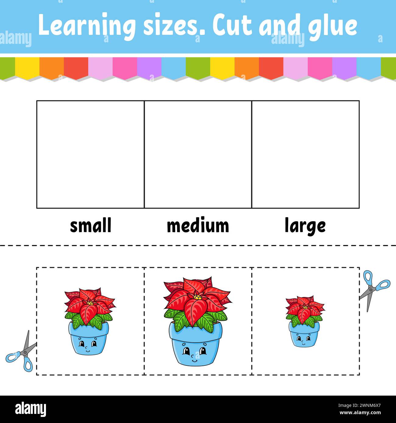 Learning sizes. Cut and glue. Easy level. Color activity worksheet ...