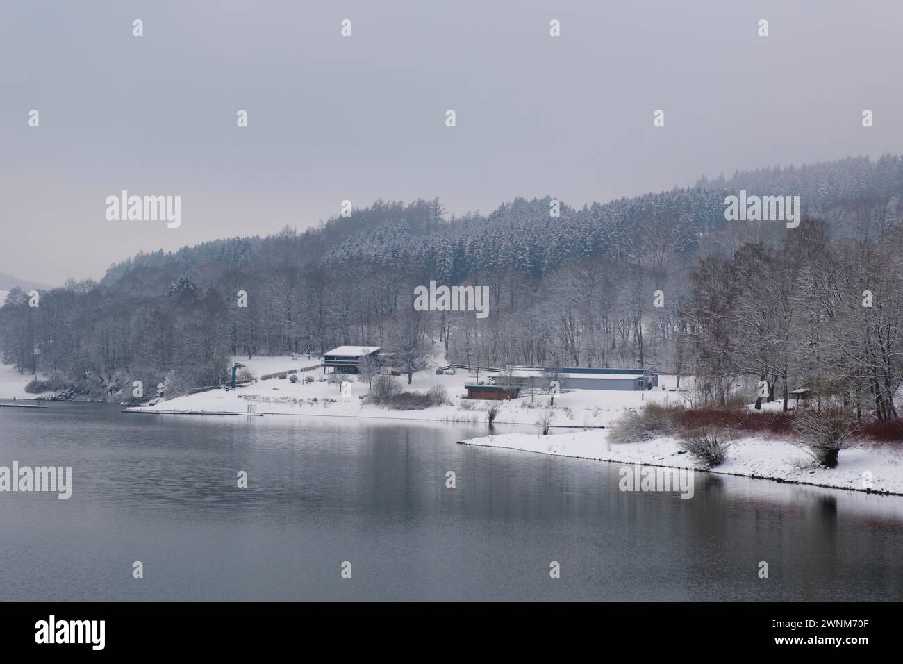 Winter landscape at the Hennesee, Hennetalsperre, Naturpark Sauerland ...