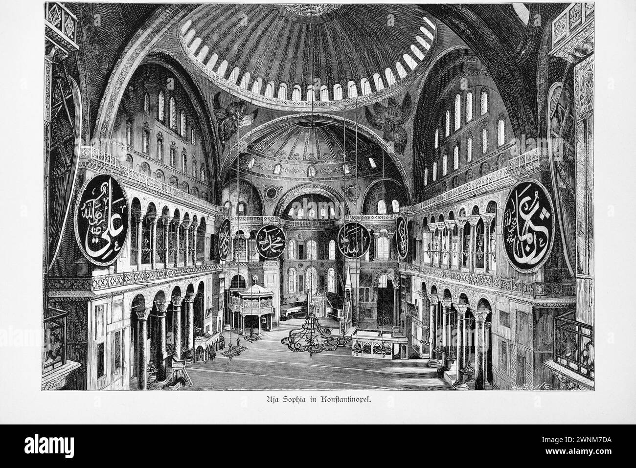Interior of the Hagia Sophia Mosque, Constantinople, Istanbul, dome ...