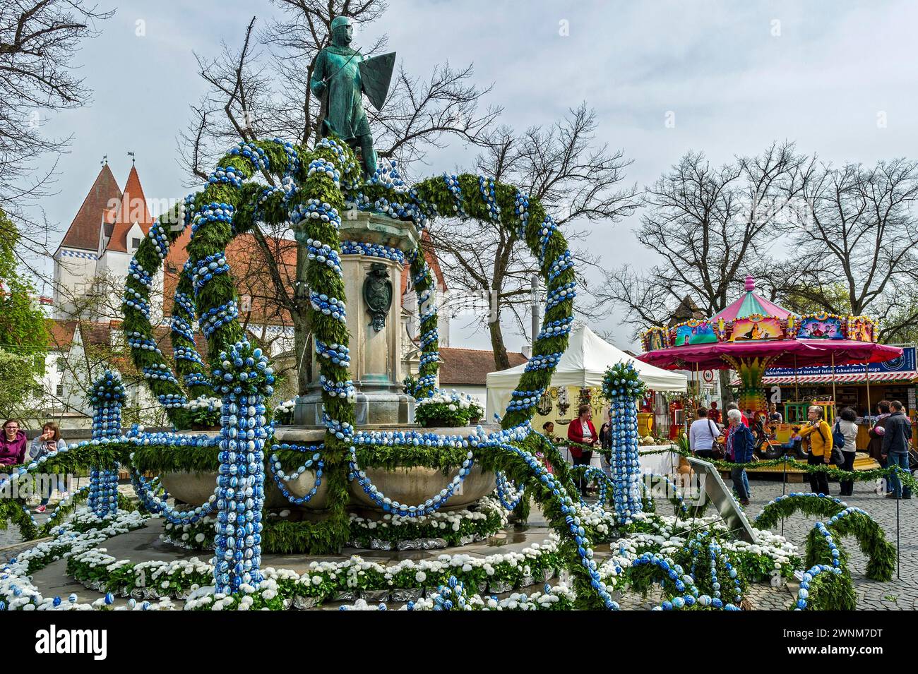 Hand-painted Easter eggs, decorated Easter fountain, Ludwigsbrunnen ...