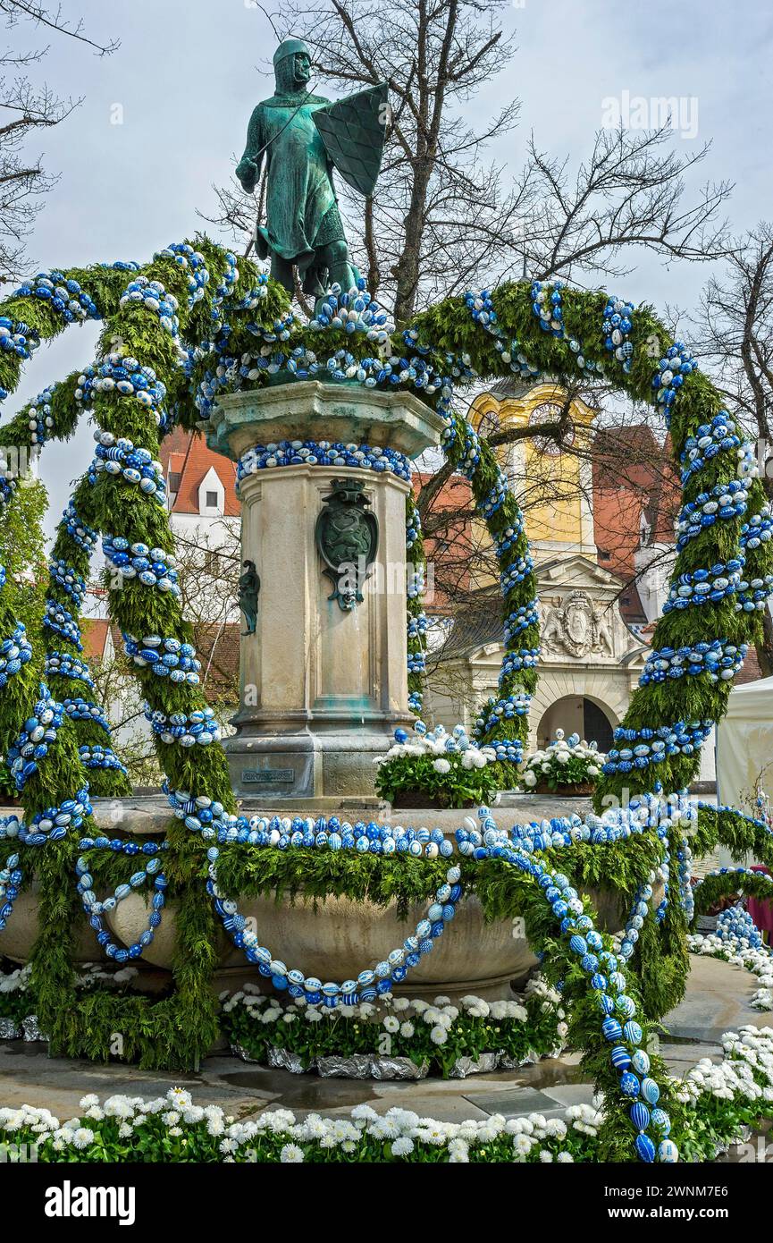 Hand-painted Easter eggs, decorated Easter fountain, Ludwigsbrunnen ...
