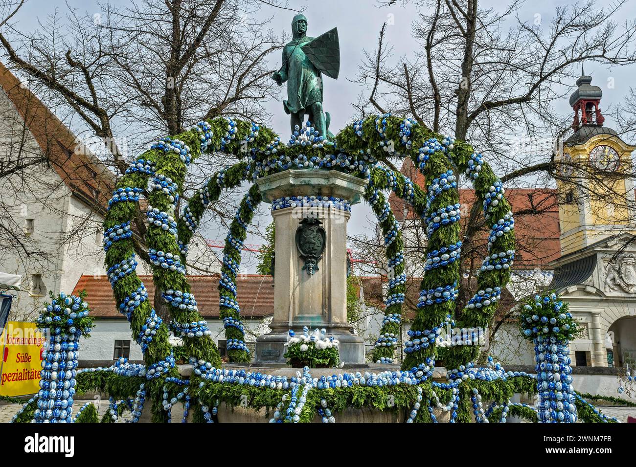 Hand-painted Easter eggs, decorated Easter fountain, Ludwigsbrunnen ...