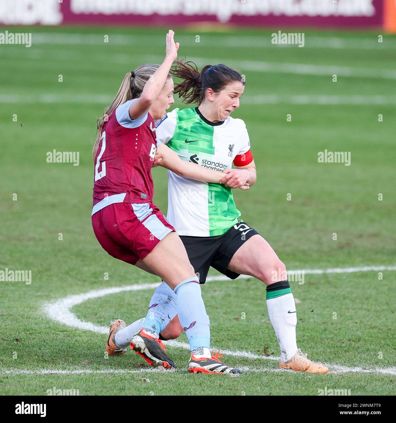 Birmingham, UK. 03rd Mar, 2024. Aston Villa's Sarah Mayling battles for ...