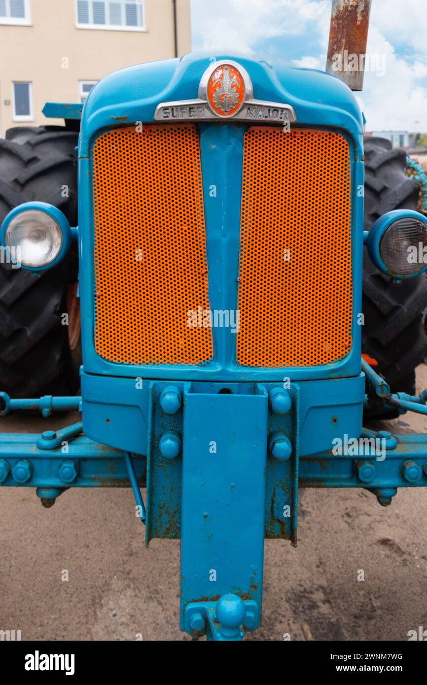 close up of grille of vintage blue Fordson super Major tractor at ...