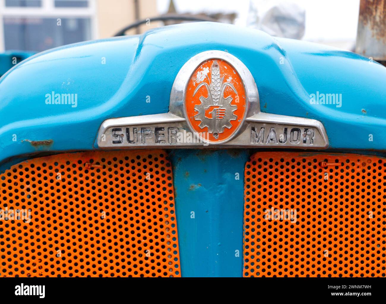 close up of grille of vintage blue Fordson super Major tractor at ...