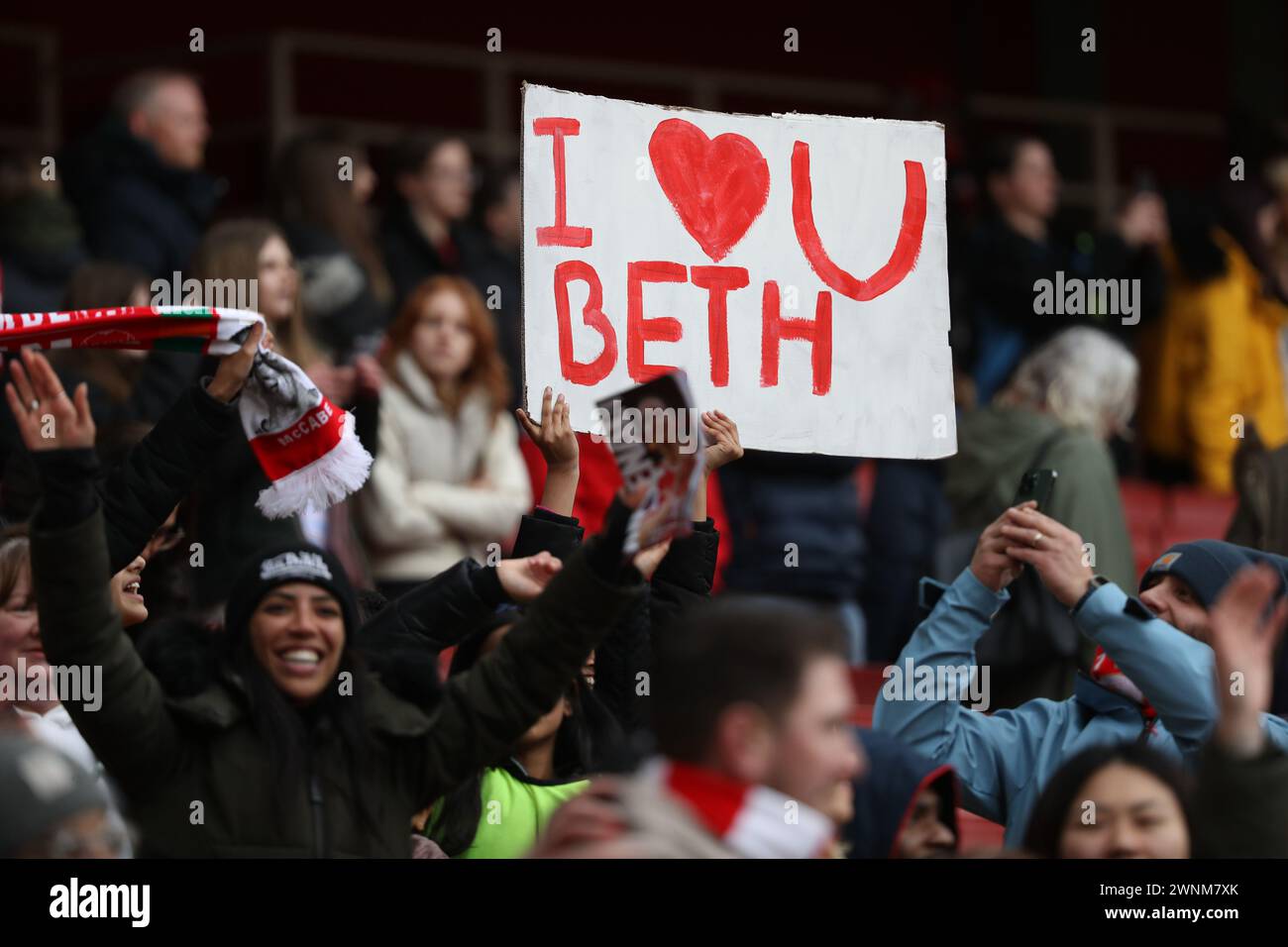 London, UK. 3rd March, 2024. I love Beth Mead sign during the Barclays Women’s Super League ...