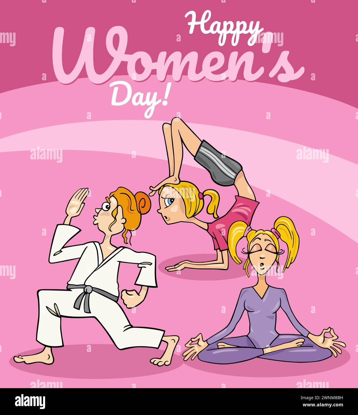 Women's Day greeting card or banner design with funny cartoon woman ...