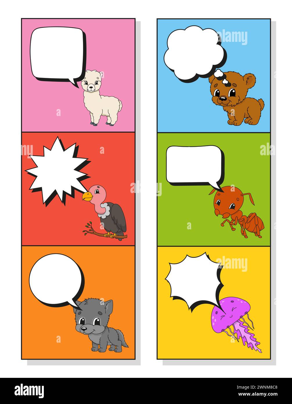 Speech bubble of different shape. With a cute cartoon character. Hand ...