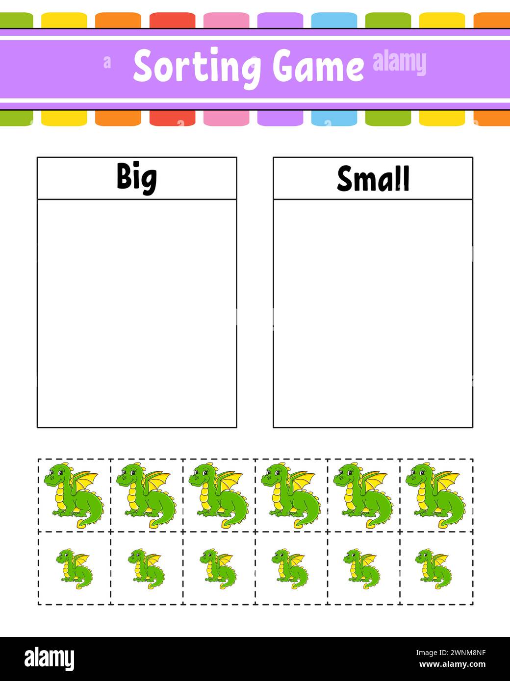 Sorting game for children. Happy characters. Big and small. Education ...