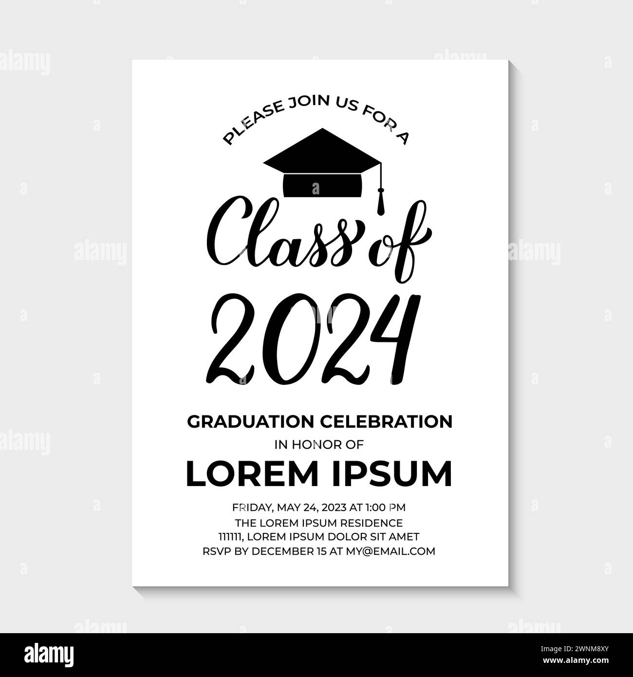 Graduation party invitation card template. Black and white grad party ...