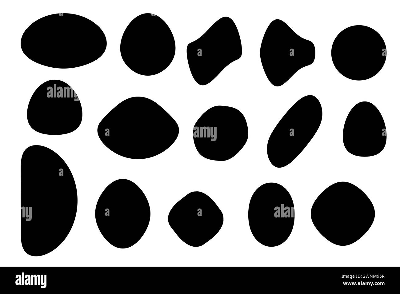 geometric objects, ovals, circles, blob, black shapes, for design of postcards, posters, banners ...