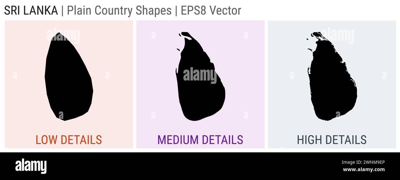 Sri Lanka - plain country shape. Low, medium and high detailed maps of ...