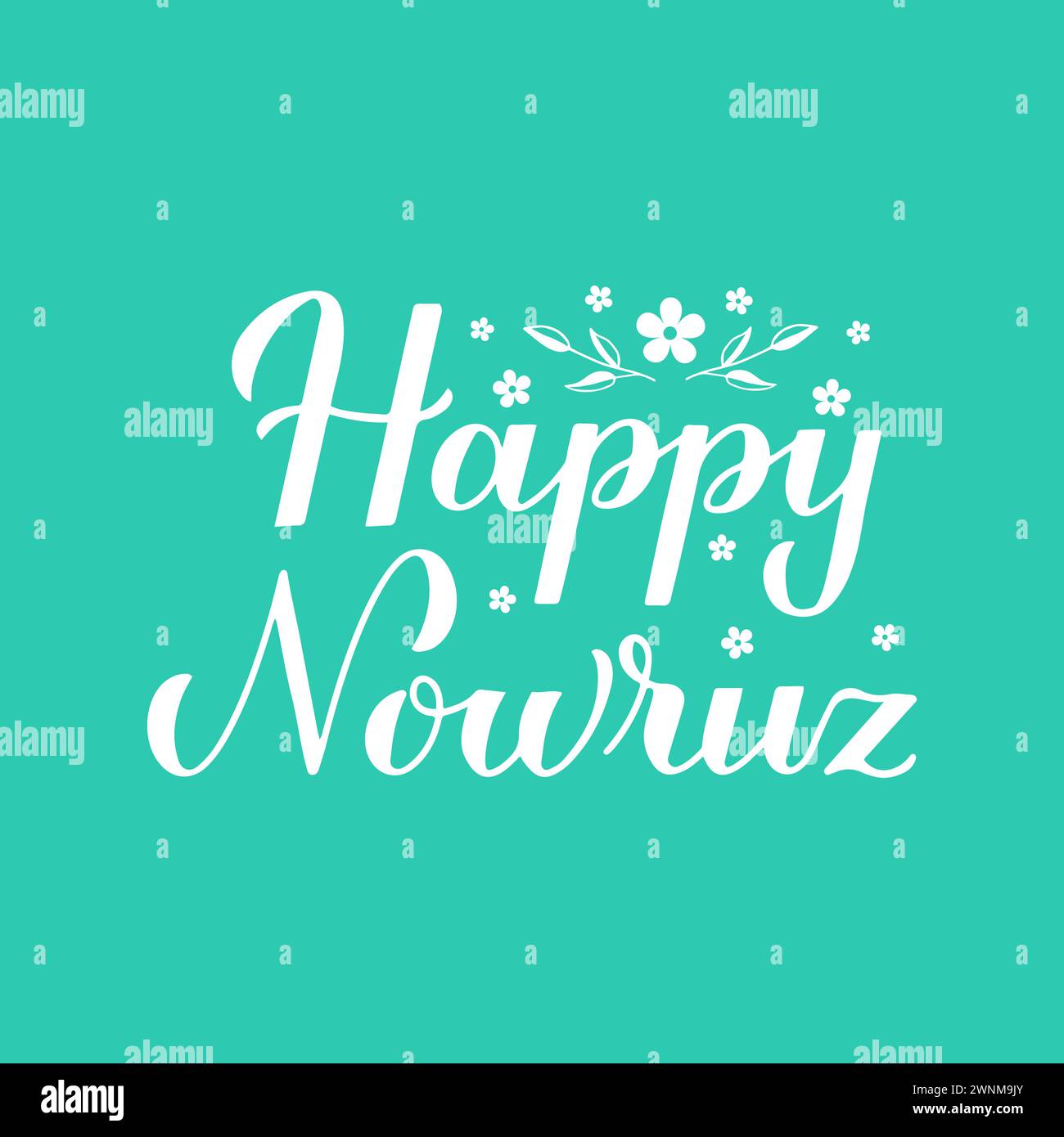 Happy Nowruz calligraphy hand lettering on mint green background ...