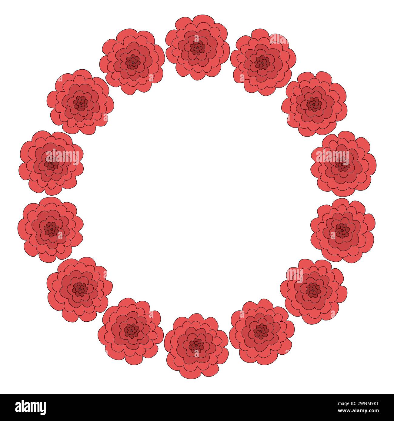 Round flower frame from red rose flowers, spring design element, vector ...