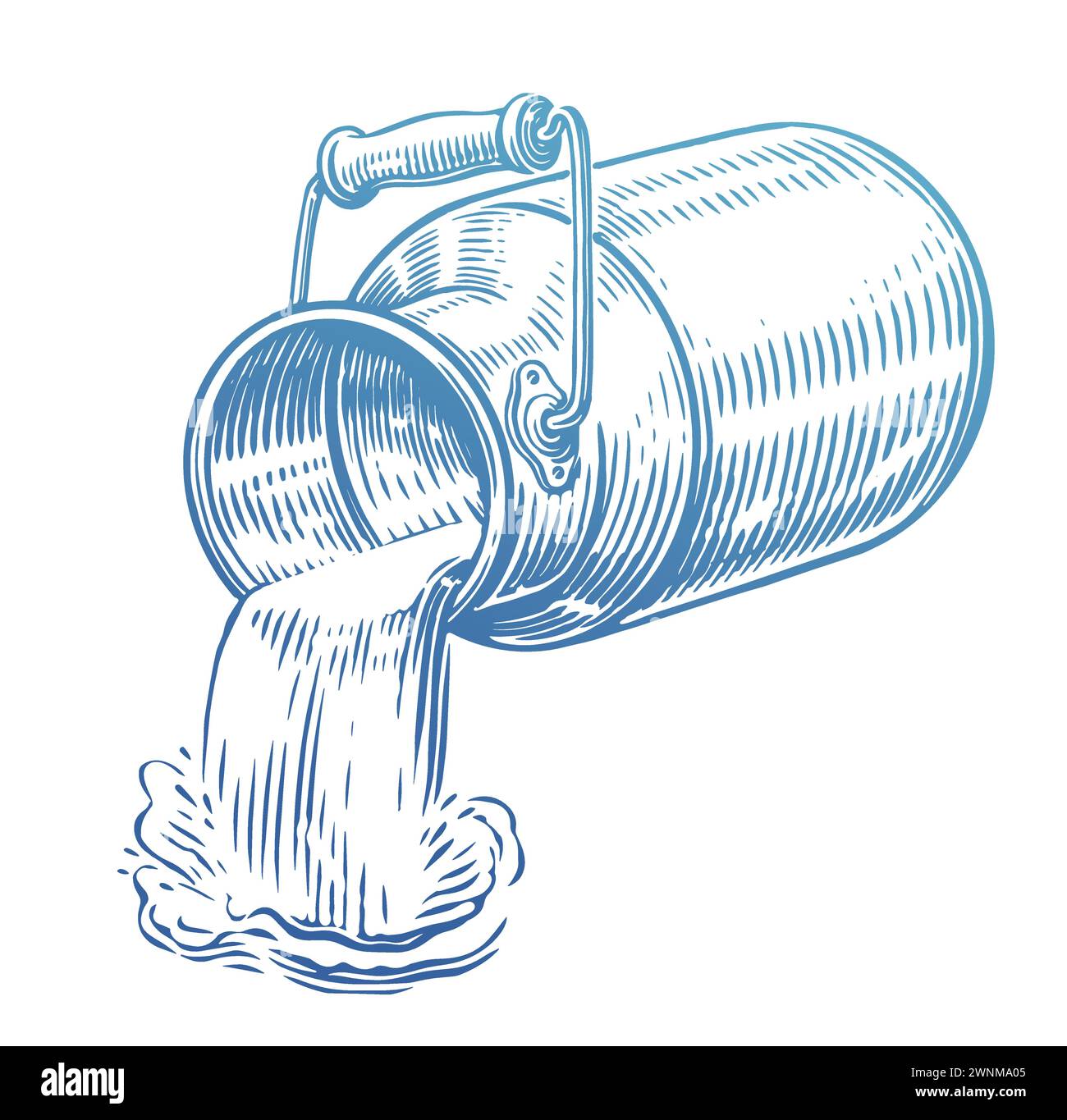 Raw milk pours from can. Retro milk canister. Farm organic food. Sketch ...