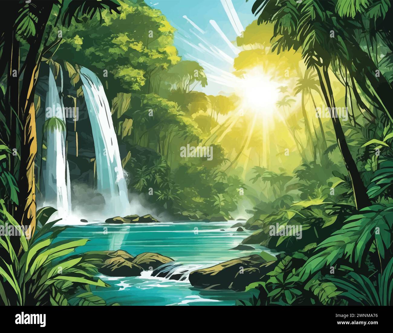 Tree and waterfall Stock Vector Images - Alamy