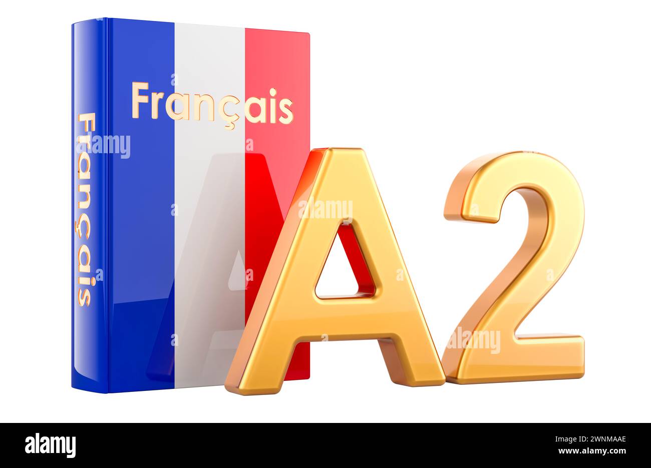 A2 French level, concept. Level pre intermediate, 3D rendering isolated ...