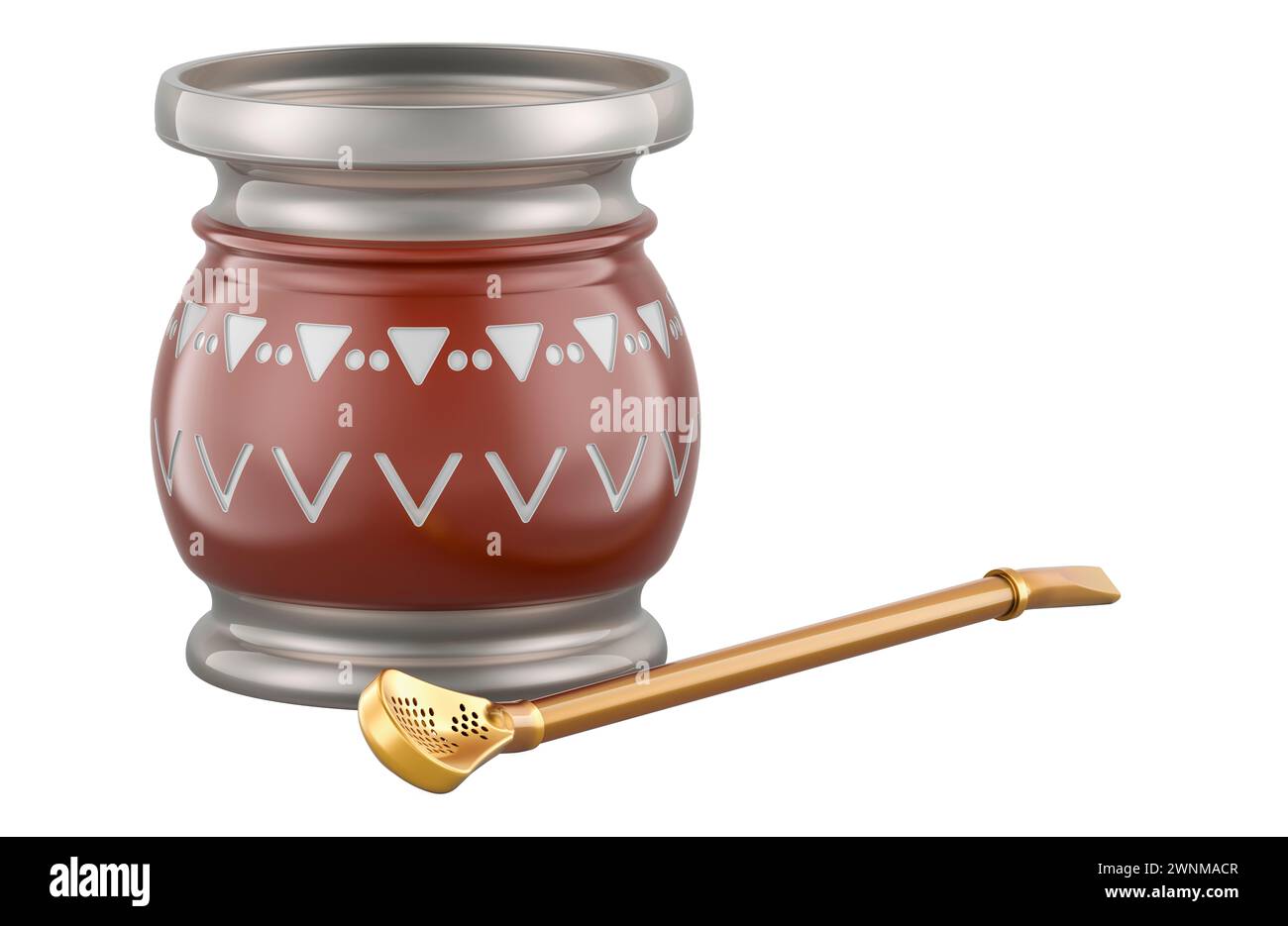 Traditional Mate Cup with Spoon Bombilla, 3D rendering isolated on ...
