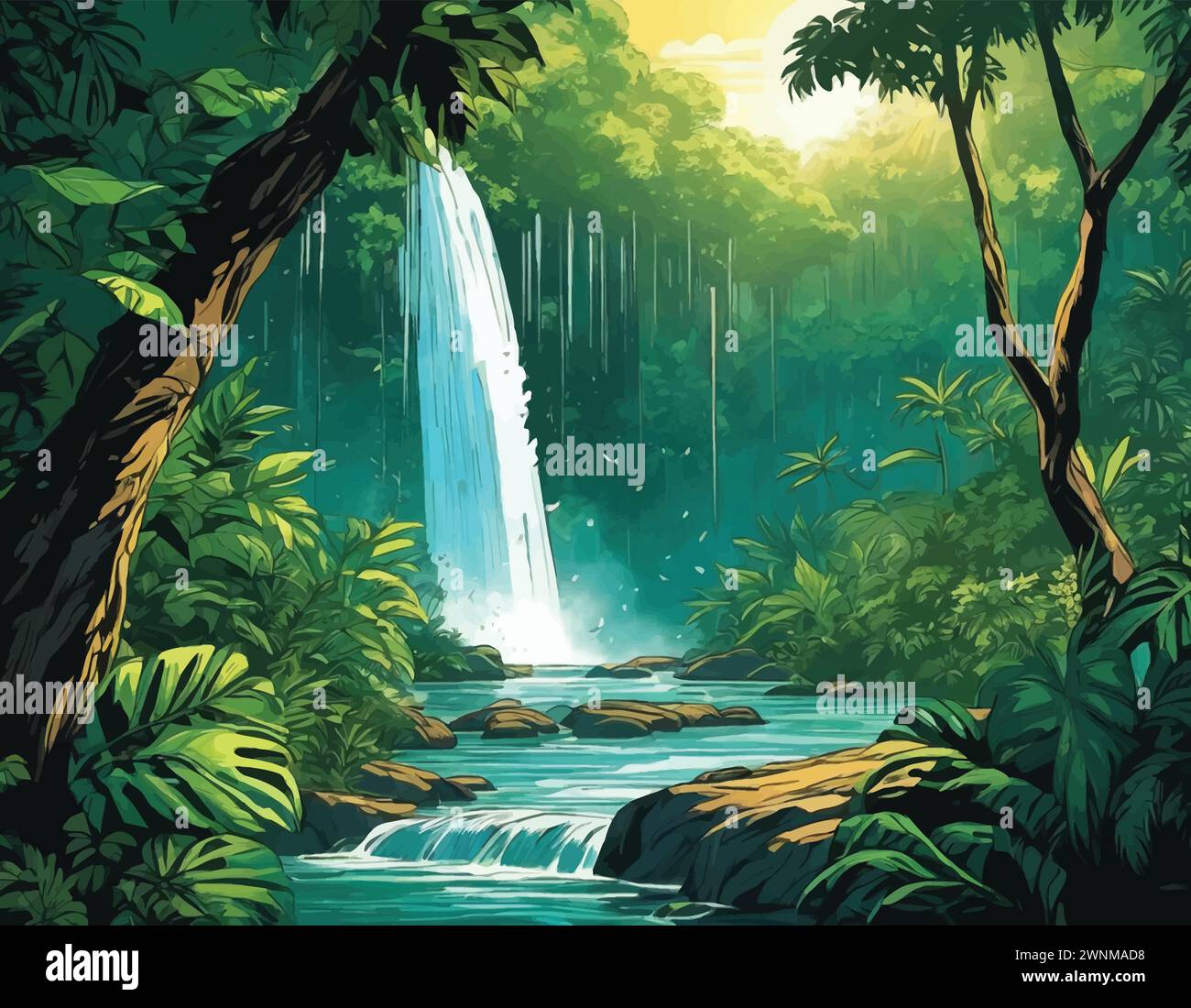 Tree and waterfall Stock Vector Images - Alamy