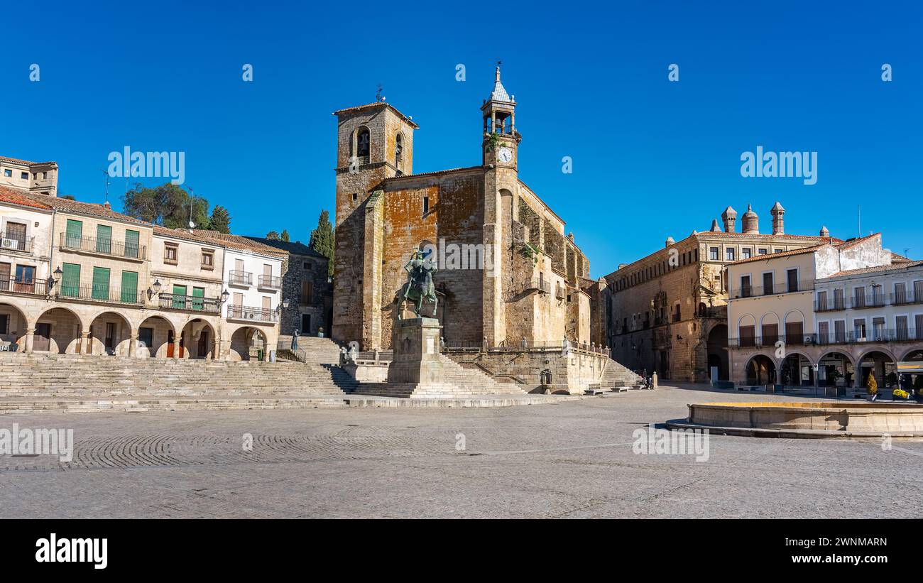 Plaza mayor of the monumental city of Trujillo, city of conquistadors ...
