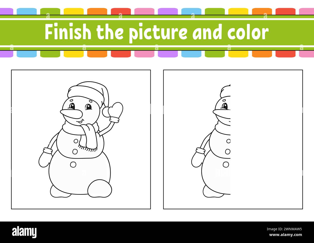 Finish the picture and color. cartoon character isolated on white ...