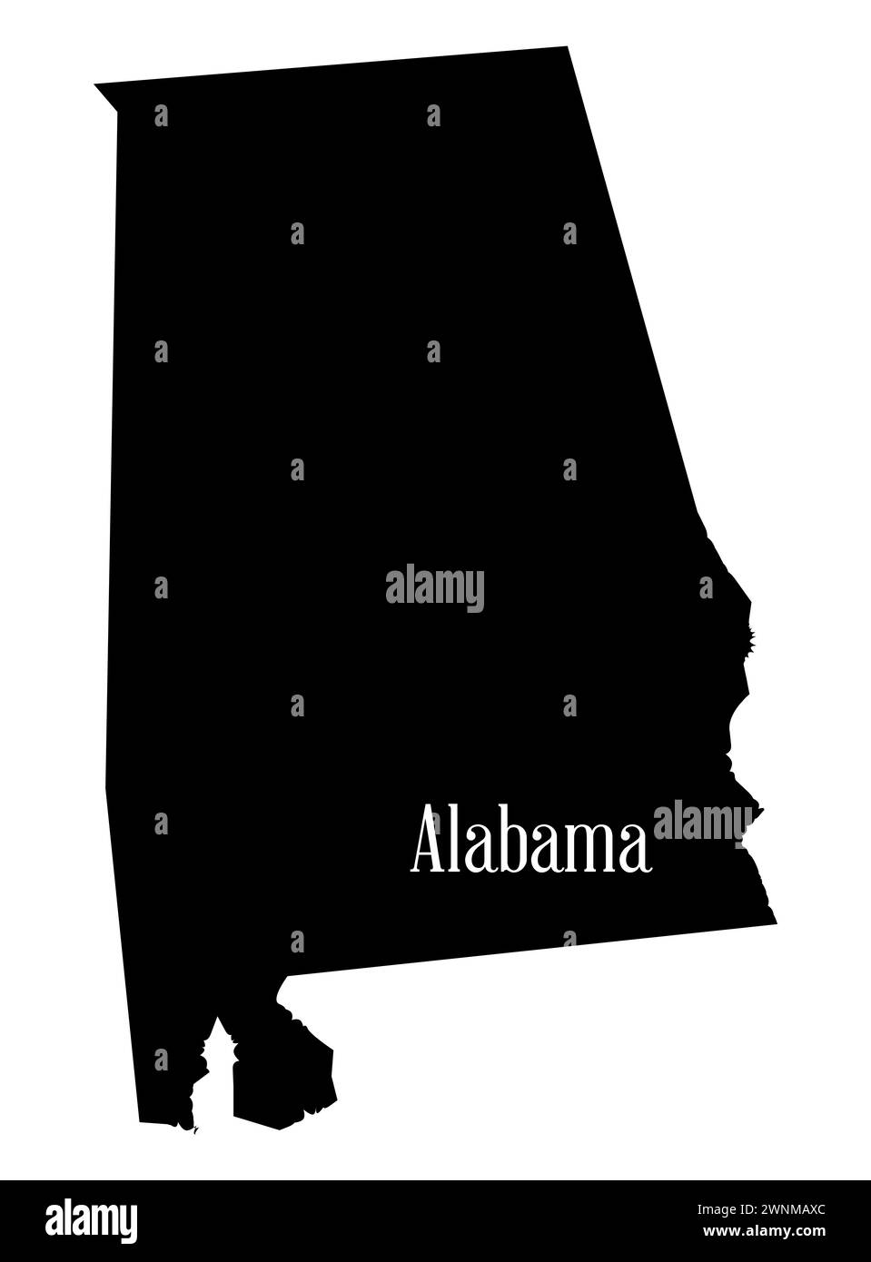 State silhouette map outline of Alabama over a white background Stock ...