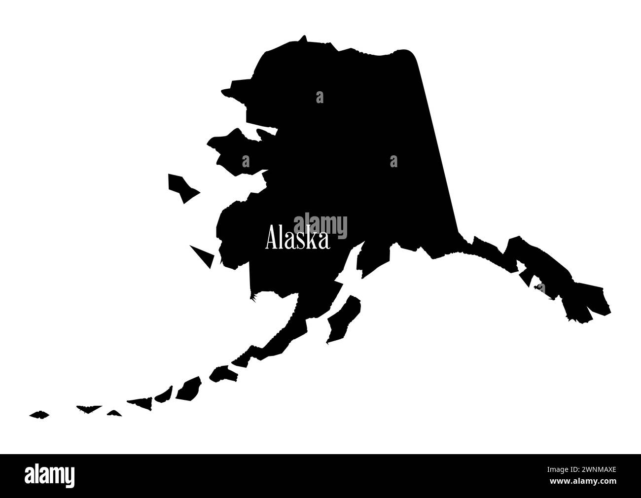 Outline silhouette map of the state of Alaska isolated on a white ...
