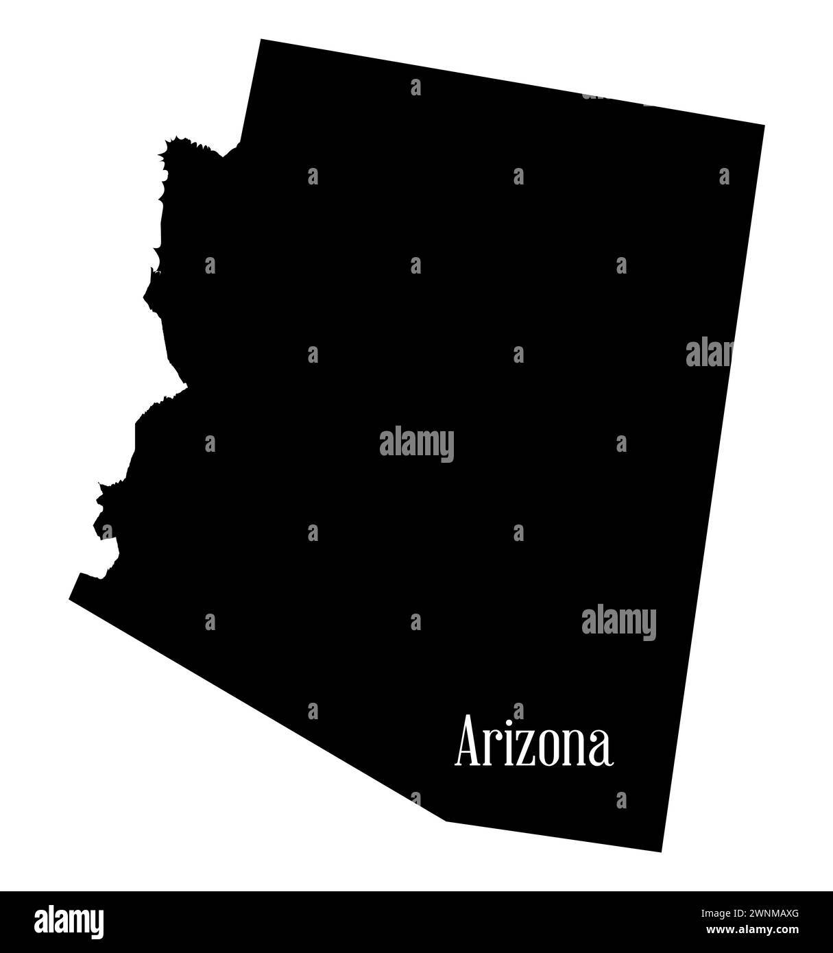 Outline silhouette map of the state of Arizona on a white background ...