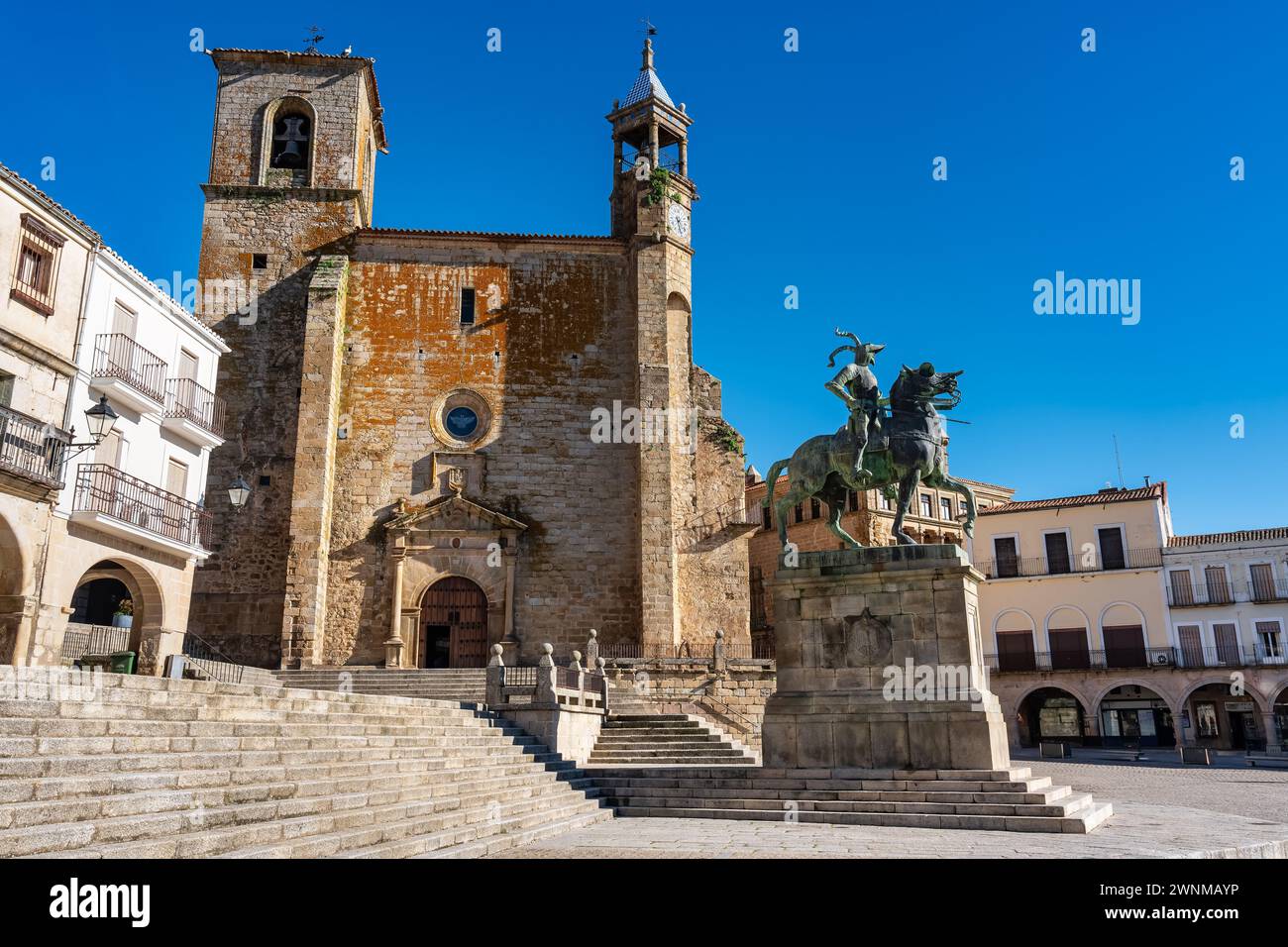 Plaza mayor of the monumental city of Trujillo, city of conquistadors ...