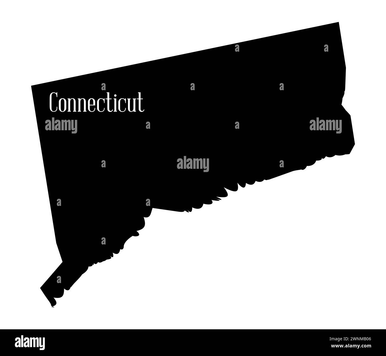 State silhouette map outline of Connecticut over a white background ...