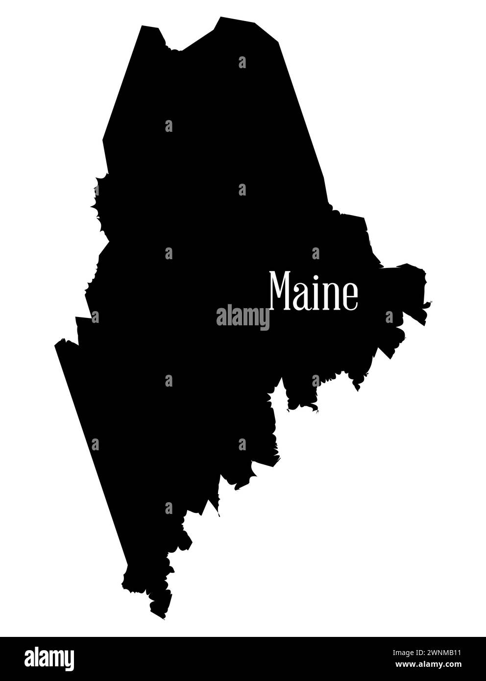 Outline map silhouette of the state of Maine over white Stock Photo - Alamy