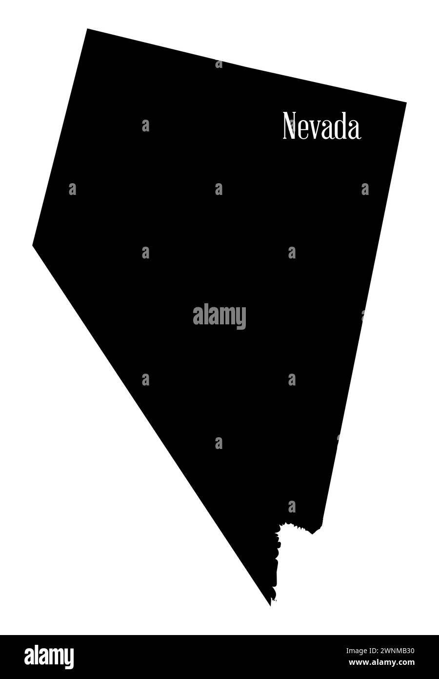 An outline silhouette map of the state of Nevada over a white ...