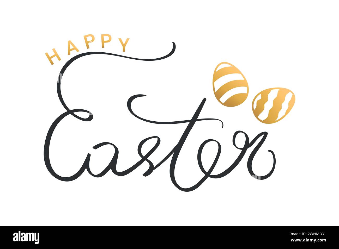 Happy Easter Hand drawn calligraphy and brush lettering. Decorated with ...