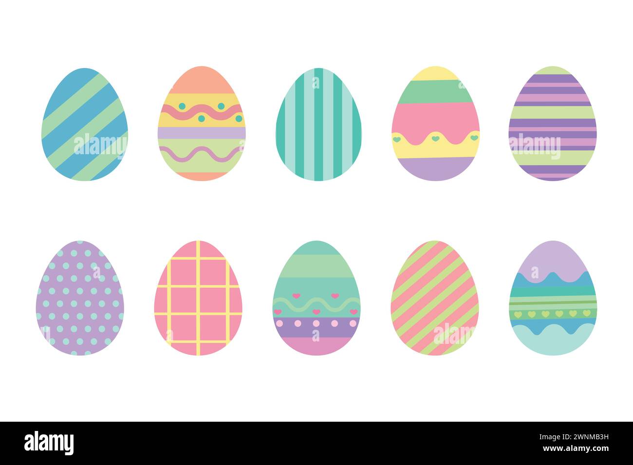Set of colored Easter eggs icons. Easter decorative elements with ...