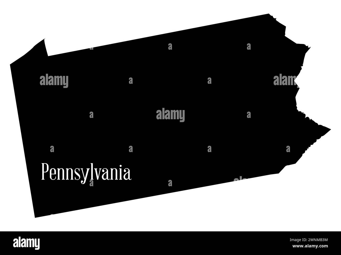 Outline silhouette map of the state of Pennsylvania on a white ...