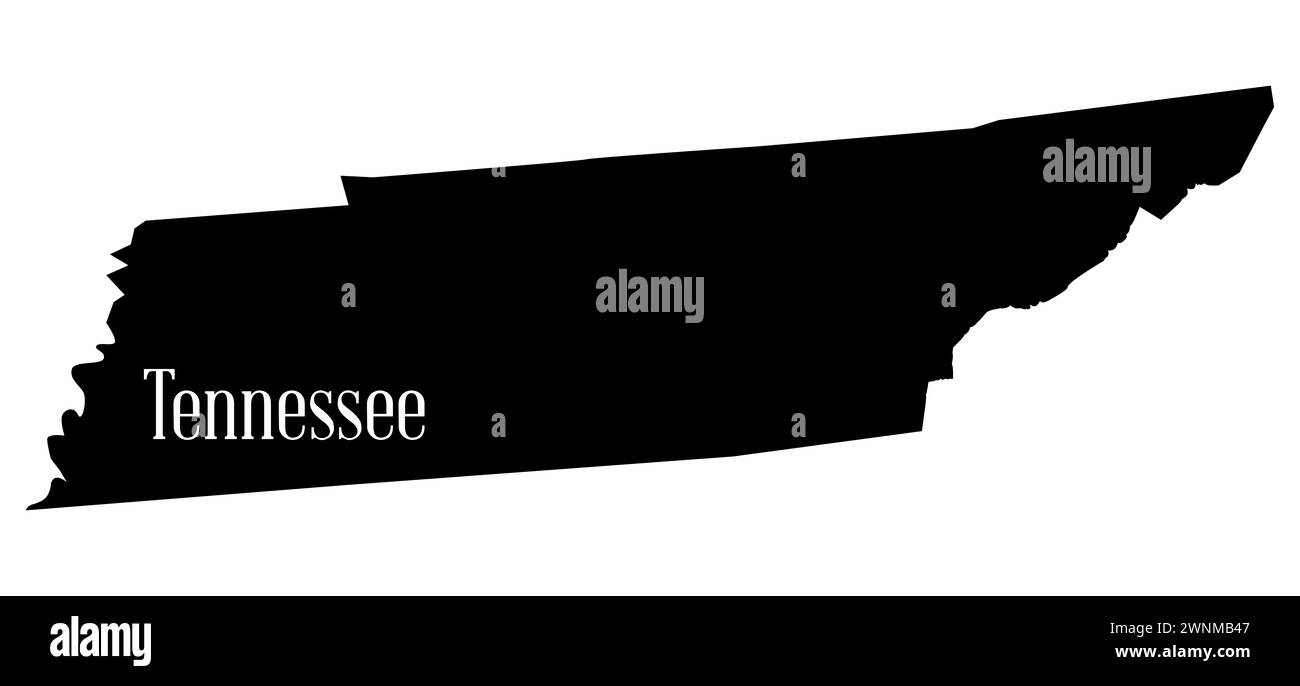 State map silhouette outline of Tennessee over a white background Stock ...