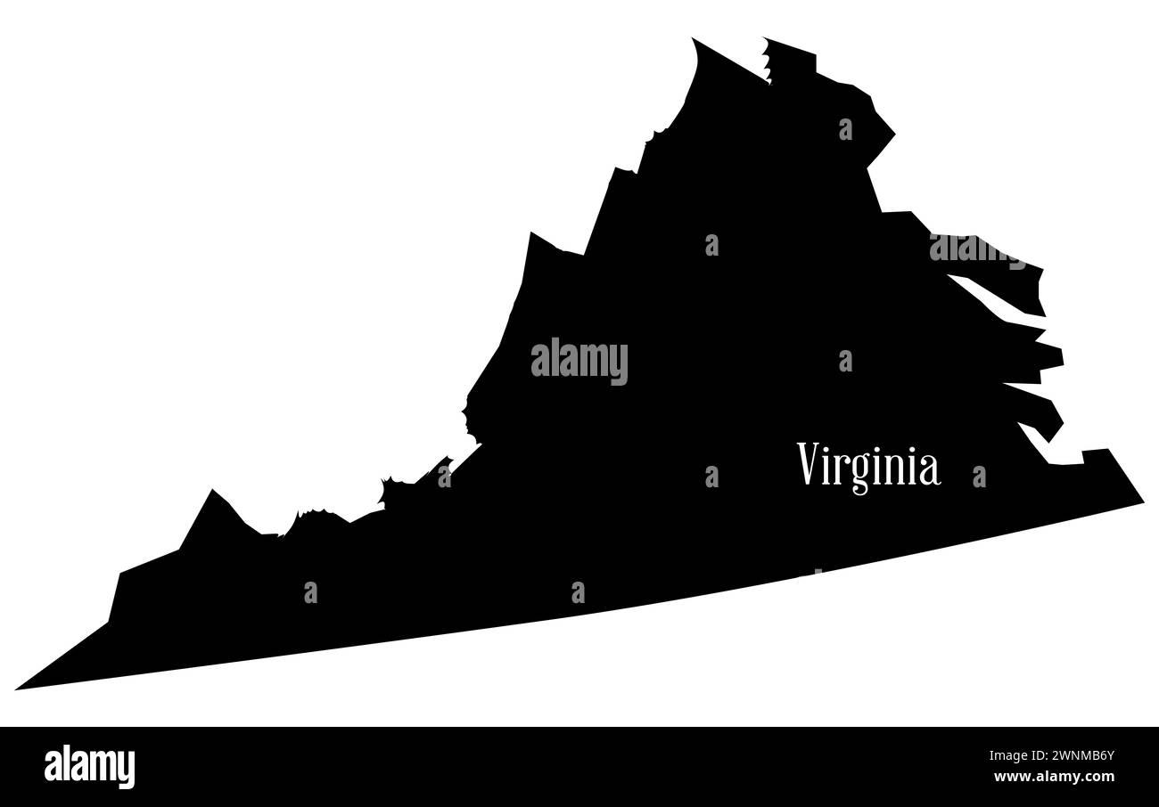Outline silhouette map of the state of Virginia over a white background ...