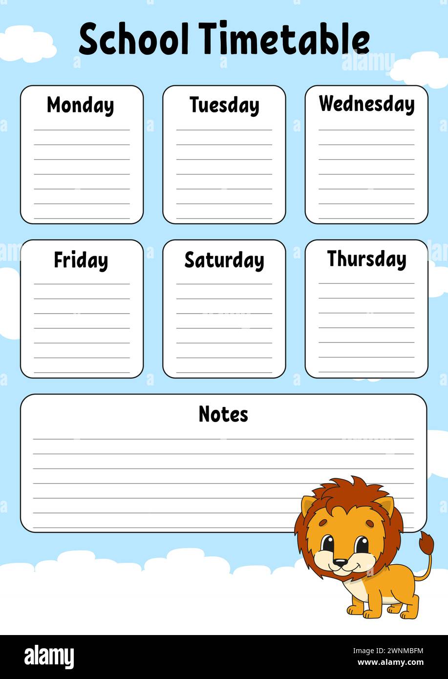 School timetable. For the education of children. Isolated on color ...