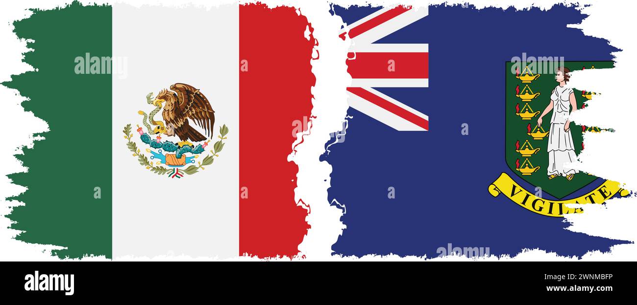 British Virgin Islands and Mexico grunge flags connection, vector Stock ...