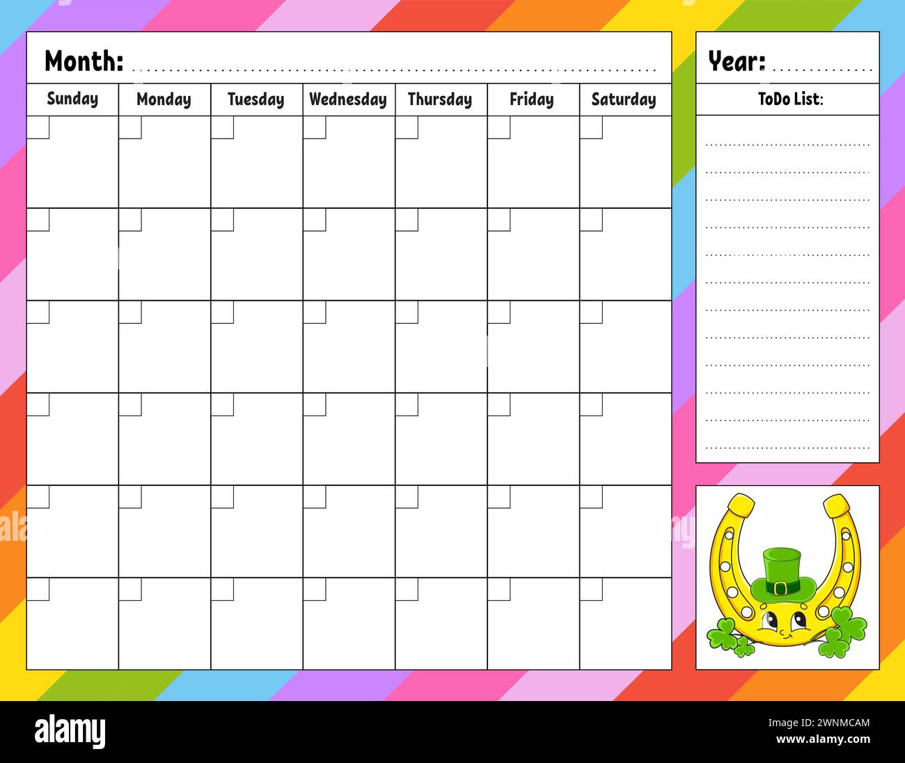 Weekly planner. Bright colorful blank printable template. Vector ...