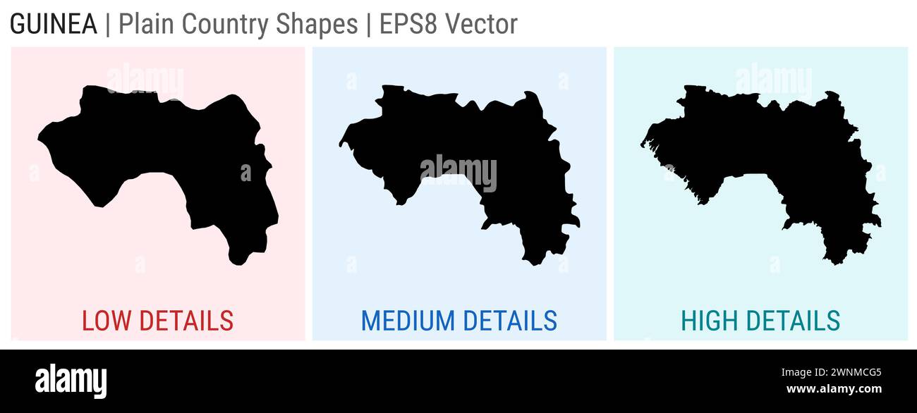 Guinea - plain country shape. Low, medium and high detailed maps of ...